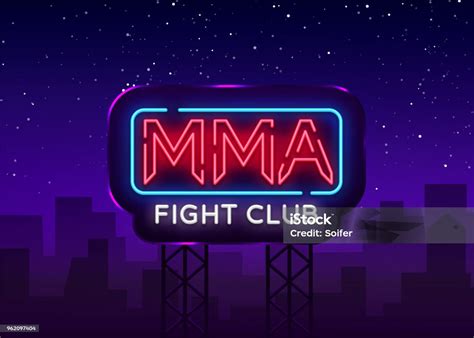 싸움 클럽 네온 사인 벡터 Mma 네온 상징 로고 밤 전투 라이트 배너 밤 네온 광고에 디자인 요소 빌보드 Championship에 대한 스톡 벡터 아트 및 기타 이미지