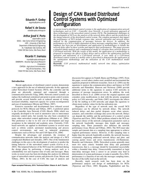 Pdf Design Of Can Based Distributed Control Systems With Optimized
