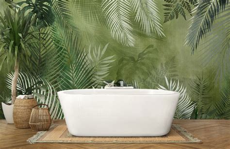 Tropical Botanical Green Leaf Mural Wallpaper Ever Wallpaper