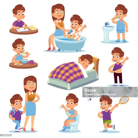 Ilustrații De Stoc Cu Mama De Zi Cu Zi Copii Fericiti Se Joaca Cu Mama