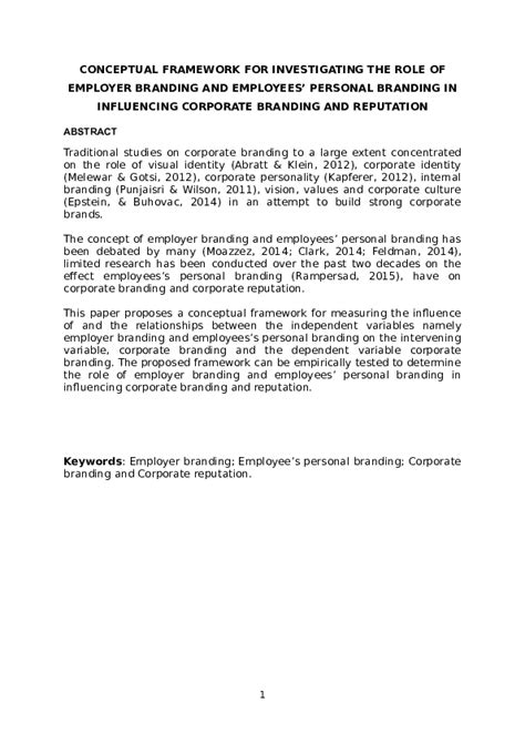 Doc Conceptual Framework For Investigating The Role Of Employer Branding And Employees