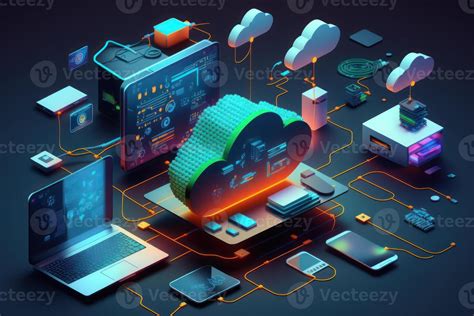 Cloud Technology Cloud Computing Devices Connected To Digital Storage In Data Center Ai