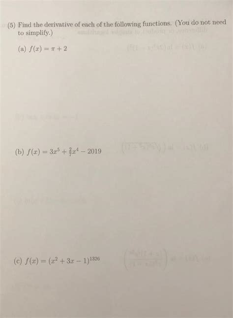 solved 5 find the derivative of each of the following