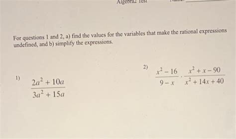 solved algebra for questions 1 and 2 a find the values for