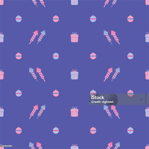 휴일 선물 페타드와 새해 공 벡터 원활한 패턴 축제 반복적 인 배경 색상 그림 패브릭 스와트 포장지 인사말 카드 초대를위한 플랫