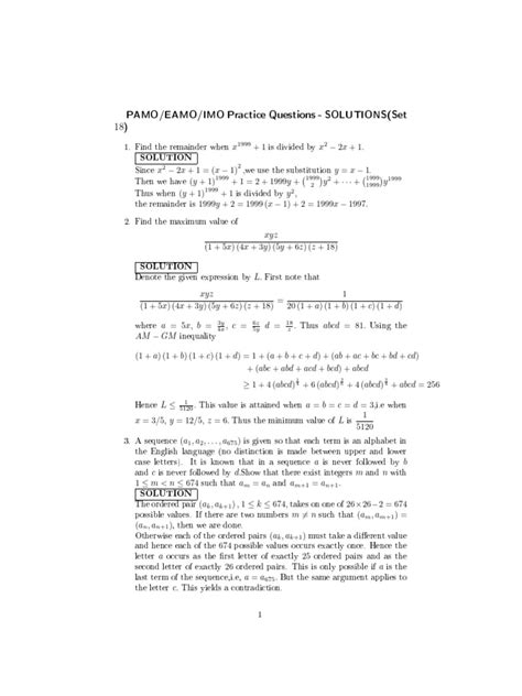 Olympiad Practice Questions Set 18 Solutions Pdf Numbers Olympiad Practice Questions Set 18 Solutions Pdf Numbers