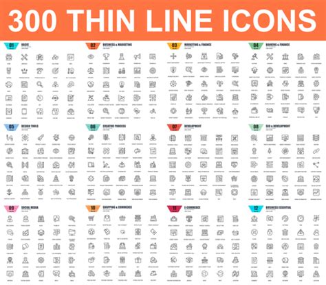 Thin Line Icon Set Vector Free Download