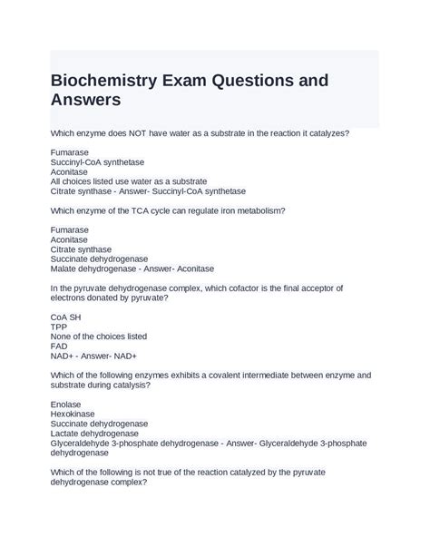 biochemistry exam questions and answers exams biochemistry docsity