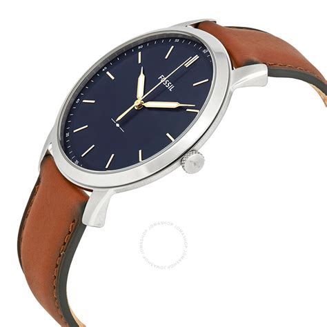 Fossil Minimalist Blue Dial Brown Leather Mens Watch Fs5304