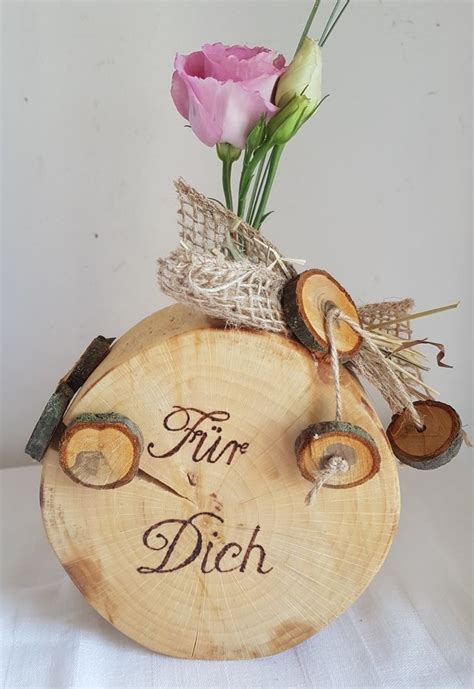 Holzvase Vase Baumscheibe Haselnuss Deko Holz Natur Tischdeko Geschenk