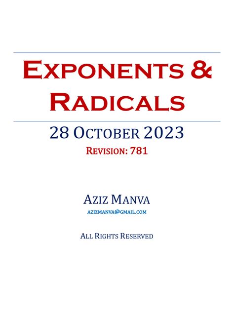 A07 Exponents And Radicals Pdf Exponentiation Mathematics