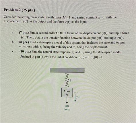 Solved Consider The Spring Mass System With Mass M 1 And Chegg Com