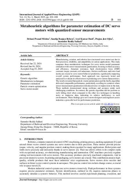 Pdf Metaheuristic Algorithms For Parameter Estimation Of Dc Servo
