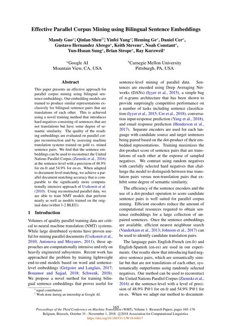 Pdf Effective Parallel Corpus Mining Using Bilingual Sentence Embeddings
