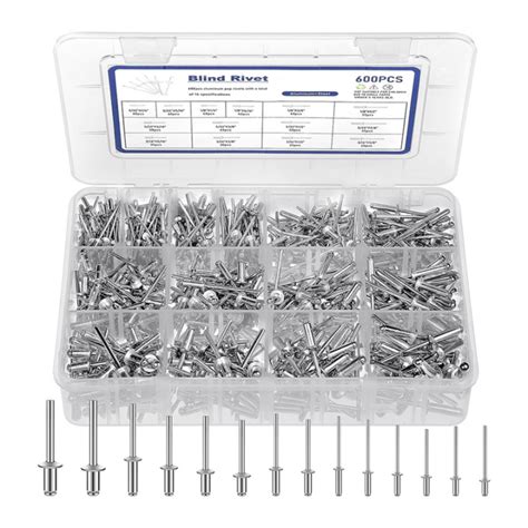 600 Pcs 14 Size Rivets Assortment Parts Kit Aluminum Rivets 332 Inch