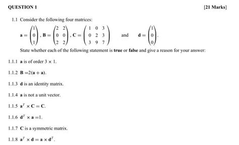 Solved 1 1 Consider The Following Four Matrices Chegg Com