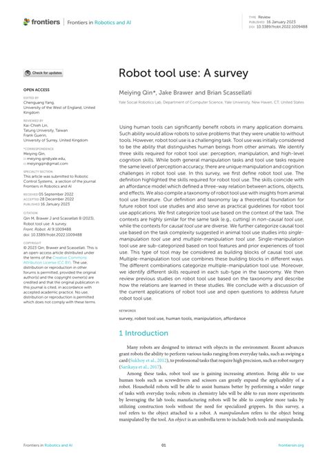 Pdf Robot Tool Use A Survey