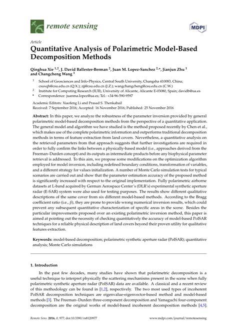 Pdf Quantitative Analysis Of Polarimetric Model Based Decomposition Methods