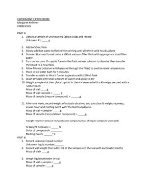 Lab 3 Post Lab Post Lab Submission Lab 3 Thin Layer Chromatography Post Lab 65 Pts Total