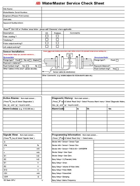 Sensor Installation Please Tick Ok Or Problem Areas Below