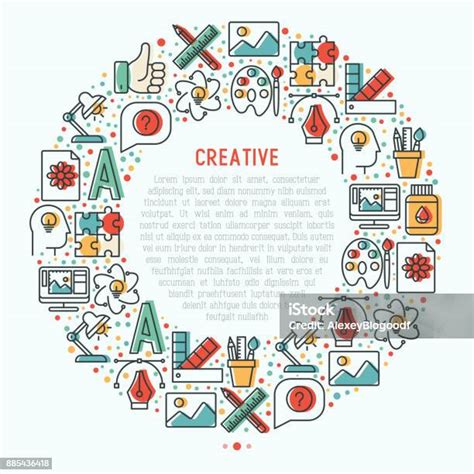 크리에이 티브 아이디어 퍼즐 색상표 브러쉬 창조적인 비전을 개발 디자인의 얇은 선 아이콘 원에 개념 배너 웹 페이지 인쇄 매체의