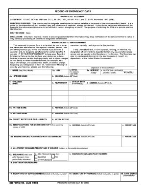 Us Military Emergency Data Form Blank Fillable Template Fill Out
