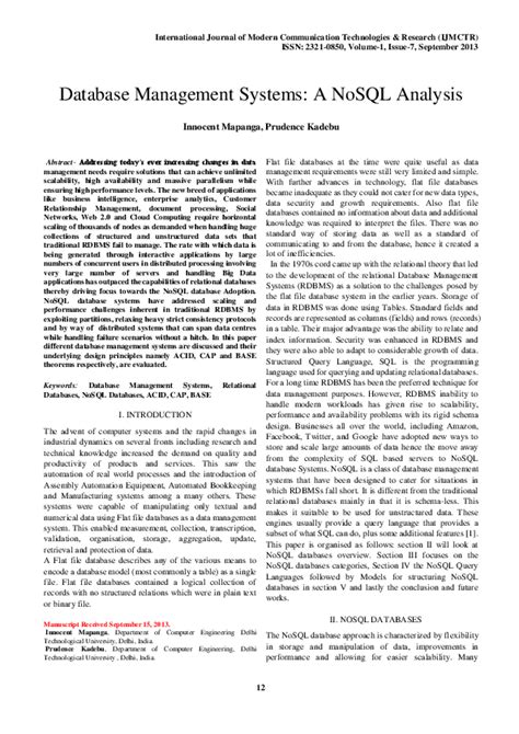 Pdf Database Management Systems A Nosql Analysis
