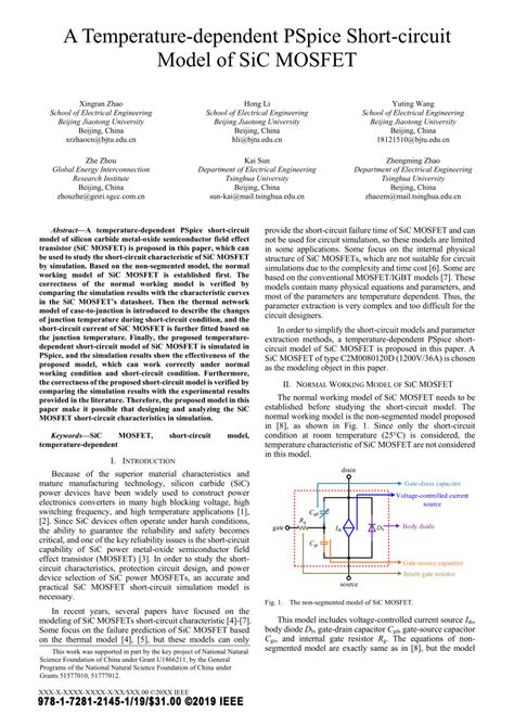 Pdf A Temperature Dependent Pspice Short Circuit Model Of Sic Mosfet