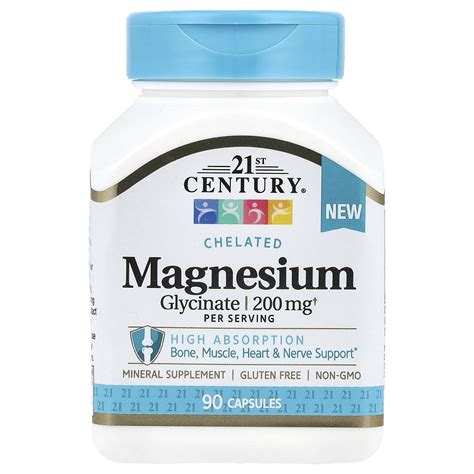 21st Century Chelated Magnesium Glycinate 90 Capsules 100 Mg Per Capsule