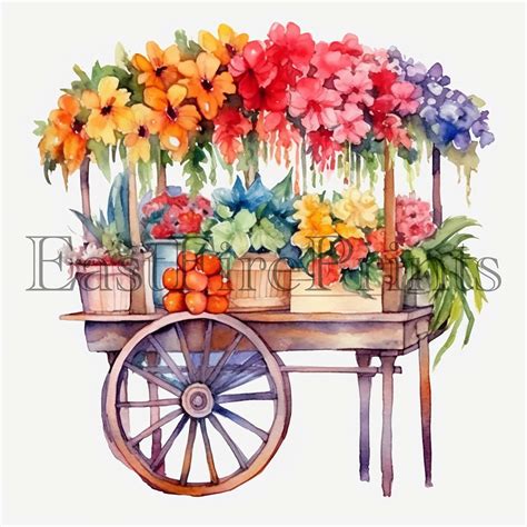 20 Watercolor Floral Flower Cart Clipart Floral Design Png Etsy