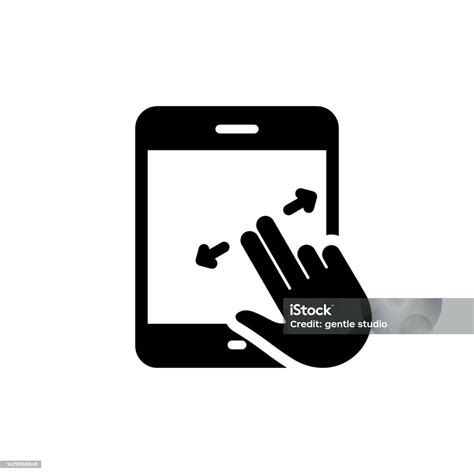 태블릿 실루엣 아이콘에서 살짝 밉니다 디지털 전자 이동 제스처 아이콘에서 위로 스크롤합니다 장치 디스플레이의 확대 축소 동작 글리프 픽토그램 태블릿에서 터치 스크린을