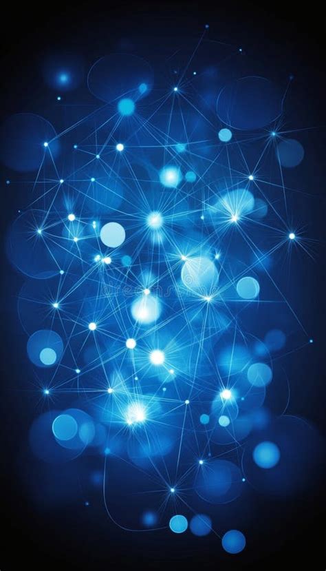 Abstract Network Of Glowing Blue Nodes And Lines On A Dark Background With Bokeh Effect Stock