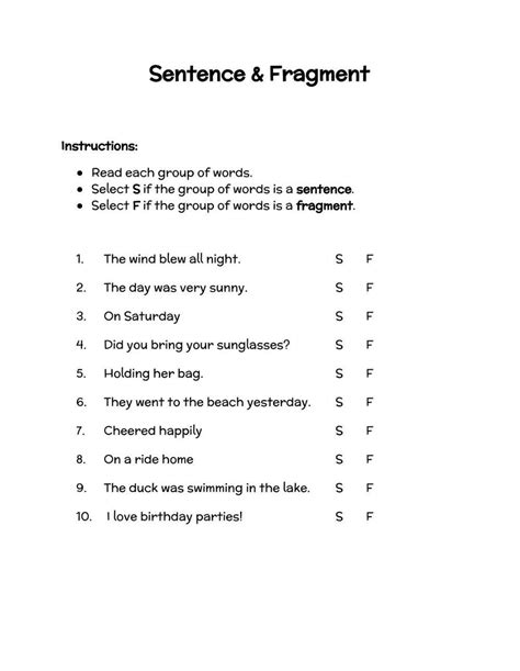 Sentence And Fragment Worksheet Worksheets Library
