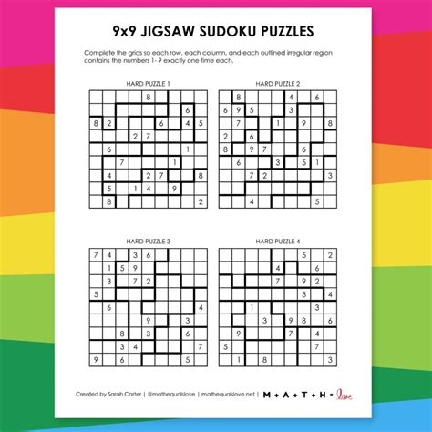9x9 Jigsaw Sudoku Puzzles Math Love