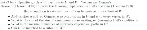 Solved Let G Be A Bipartite Graph With Partite Sets U And W Chegg Com