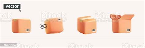 현실적인 3d 골판지 상자 세트입니다 열고 닫은 사각형 모양의 주황색 종이 패키지 3차원 형태에 대한 스톡 벡터 아트 및 기타 이미지 3차원 형태 Advertising