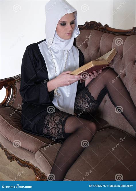 A Young And Caucasian Nun Reading The Bible Stock Image Image Of