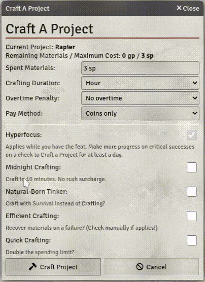 Pf2e Heroic Crafting Automation Foundry Virtual Tabletop