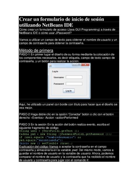 crear un formulario de inicio de sesión utilizando netbeans ide