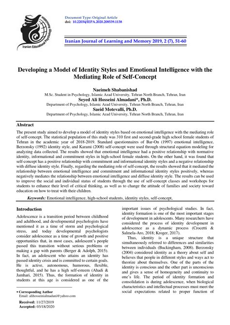 Pdf Developing A Model Of Identity Styles And Emotional Intelligence With The Mediating Role