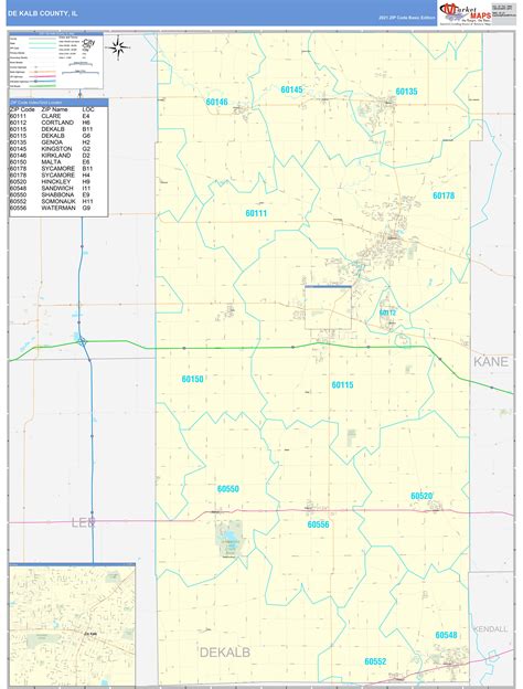 Dekalb County Il Zip Code Wall Map Basic Style By Marketmaps Mapsales