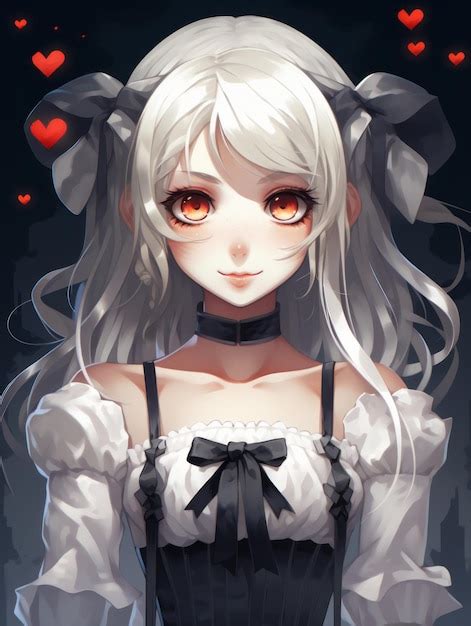 Chica De Anime Con Cabello Blanco Y Ojos Rojos Foto Premium