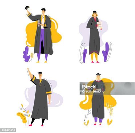 졸업 한 학생 들의 그룹 남자와 여자 문자 졸업 교육 개념입니다 대학 학생 대학 대학원 벡터 평면 만화 일러스트 성공에 대한 스톡 벡터 아트 및 기타 이미지 Istock
