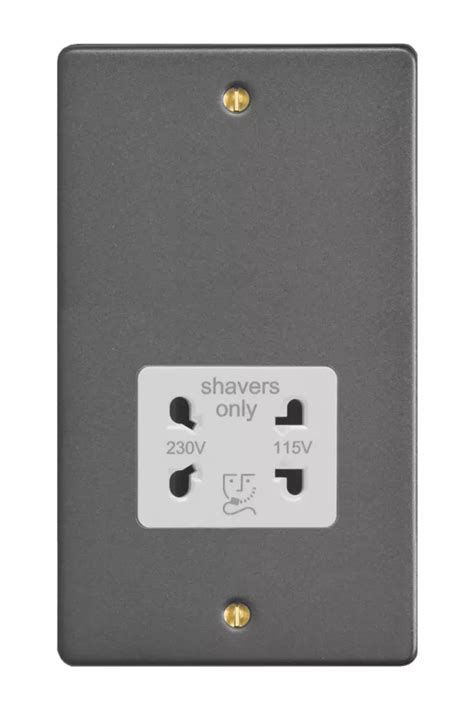 Varilight 2 Gang Dual Voltage Shaver Socket 115 230v Graphite Grey With White Inserts Screwfix