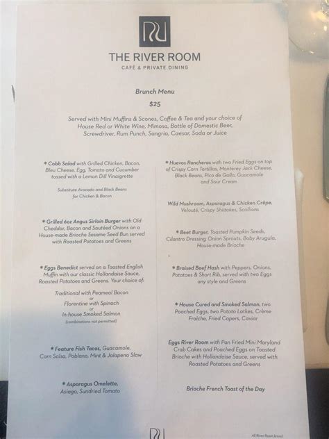 Menu At The River Room Cafe And Private Dining London