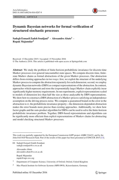Pdf Dynamic Bayesian Networks For Formal Verification Of Structured Stochastic Processes