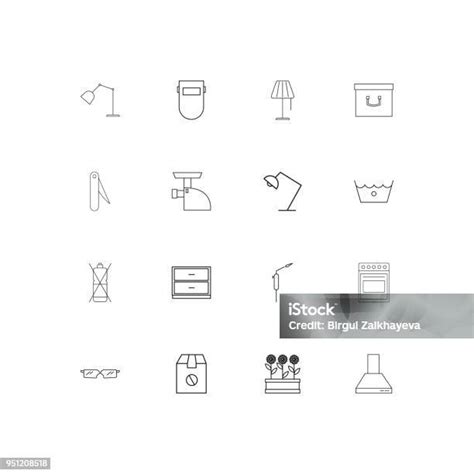 홈 기기 및 장비 간단한 선형 아이콘 설정합니다 개요 벡터 아이콘 고기 분쇄기에 대한 스톡 벡터 아트 및 기타 이미지 고기