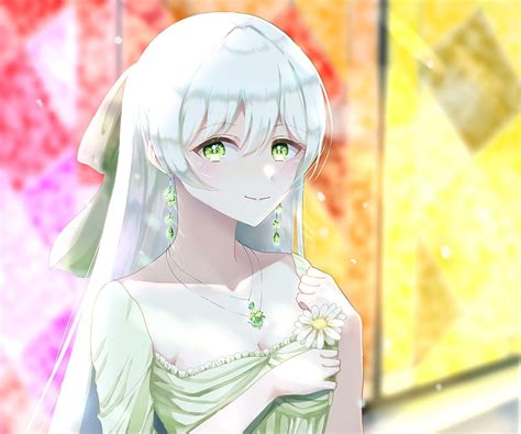 Anime Girl With White Hair And Green Eyes
