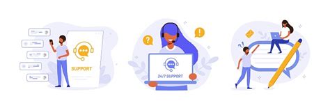 고객 지원 콜 센터 개념 집합입니다 고객 헬프 데스크 커뮤니케이션 콜센터 온라인 도움말 자주 묻는 질문 지원 시스템 채팅 창의적인 일러스트레이션을 지원합니다 It 지원에
