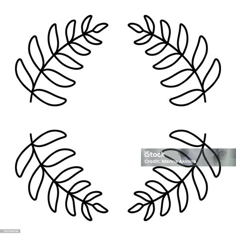 복사 공간이 있는 윤곽 라운드 월계수 프레임 잎이 있는 대칭 나뭇가지 금 금속에 대한 스톡 벡터 아트 및 기타 이미지 금 금속 나뭇가지 낙서 드로잉 Istock